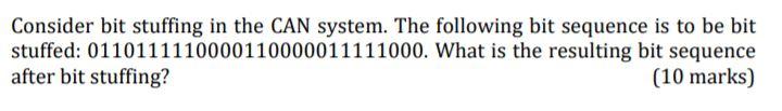 Solved Consider bit stuffing in the CAN system. The | Chegg.com