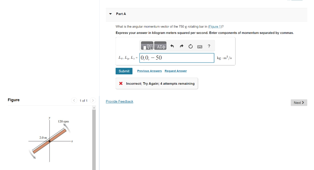 Solved What is the angular momentum vector of the 750 g | Chegg.com
