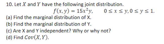 Solved 10. Let X and Y have the following joint | Chegg.com