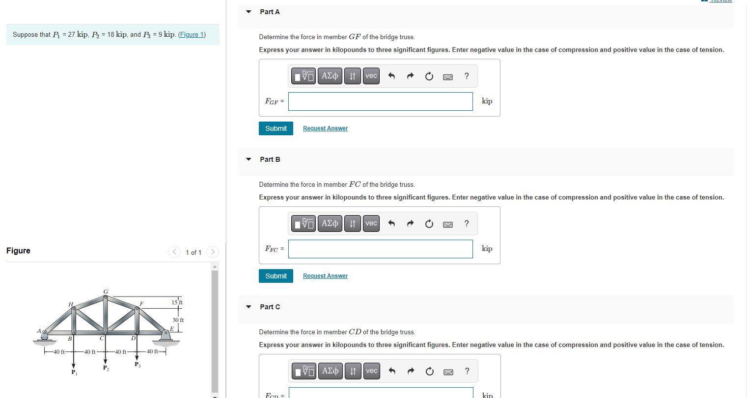 Solved Suppose that P1=27 kip, P2=18 kip, and P3=9 kip. | Chegg.com