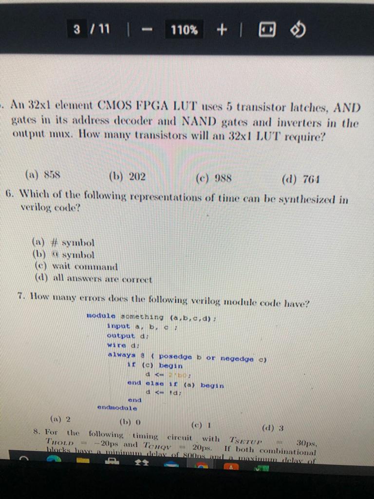 Solved 3 / 11 T 110% + . An 32x1 element CMOS FPGA LUT uses | Chegg.com
