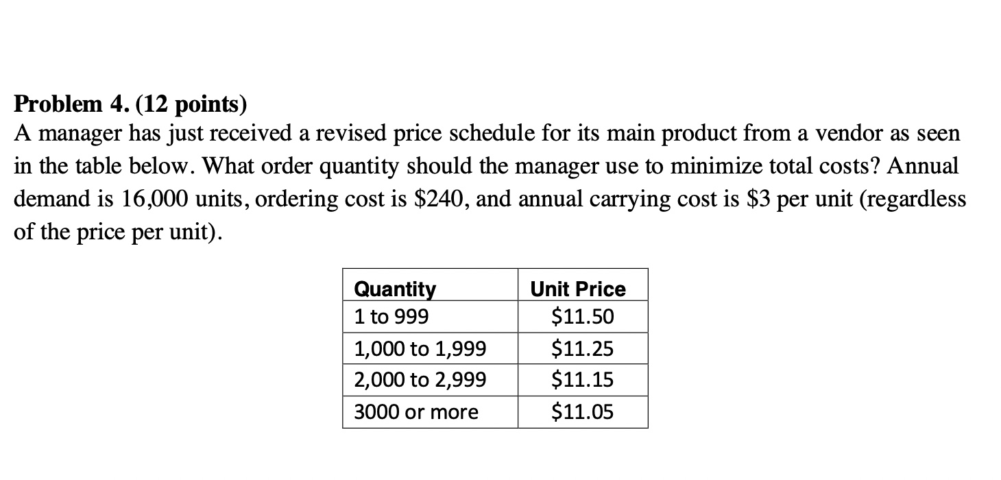 Solved Problem 4. (12 ﻿points)A manager has just received a | Chegg.com