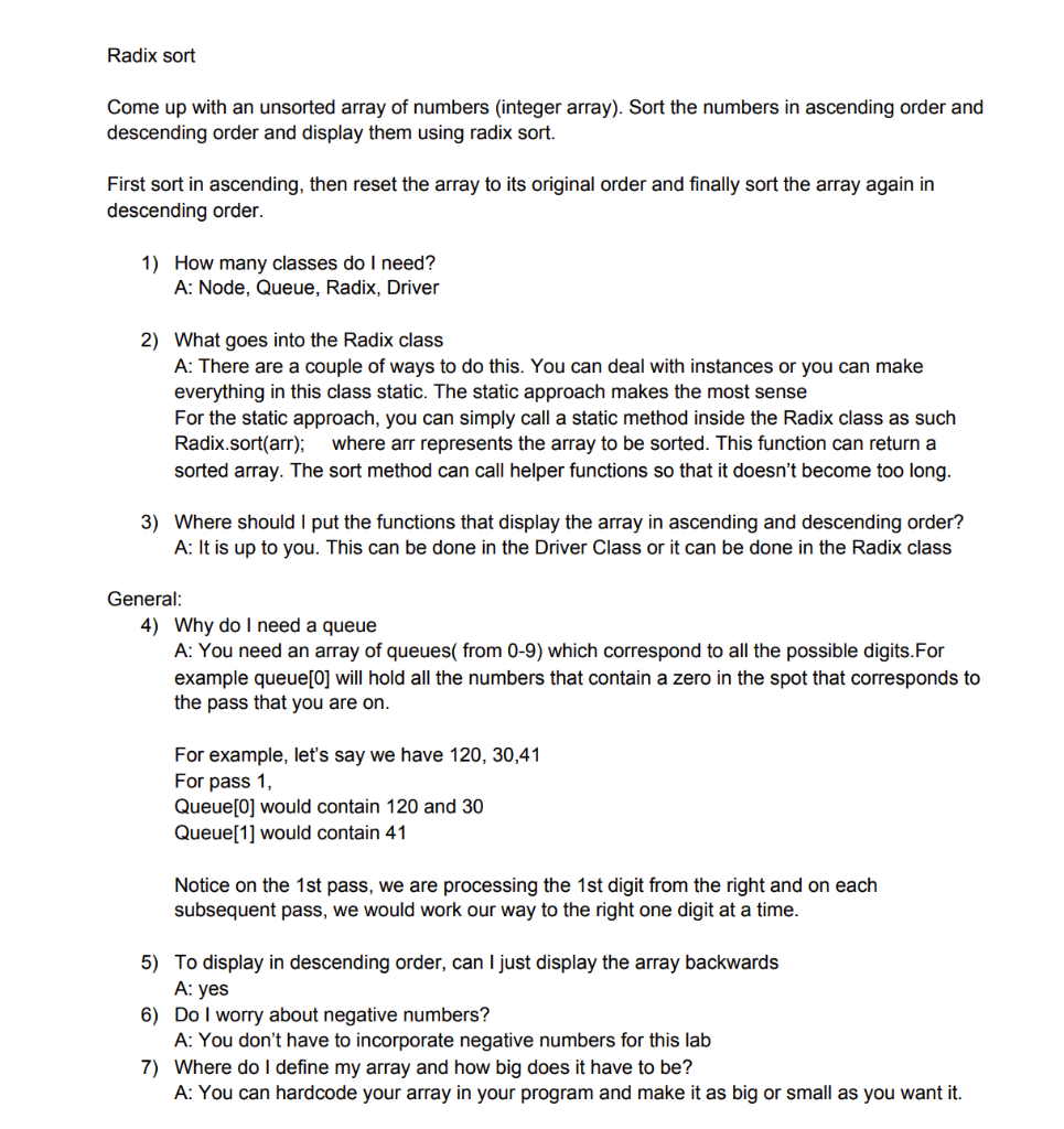 Radix sort Come up with an unsorted array of numbers | Chegg.com