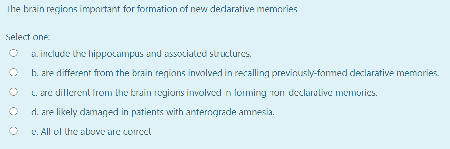 Solved The brain regions important for formation of new | Chegg.com