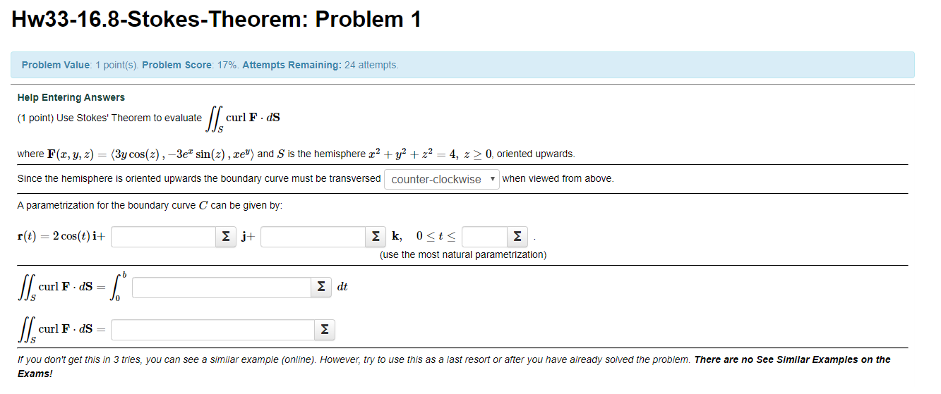 Solved Hw33-16.8-Stokes-Theorem: Problem 1 Problem Value: 1 | Chegg.com