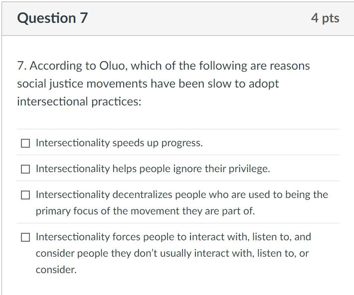 Solved Question 77. ﻿According to Oluo, which of the | Chegg.com