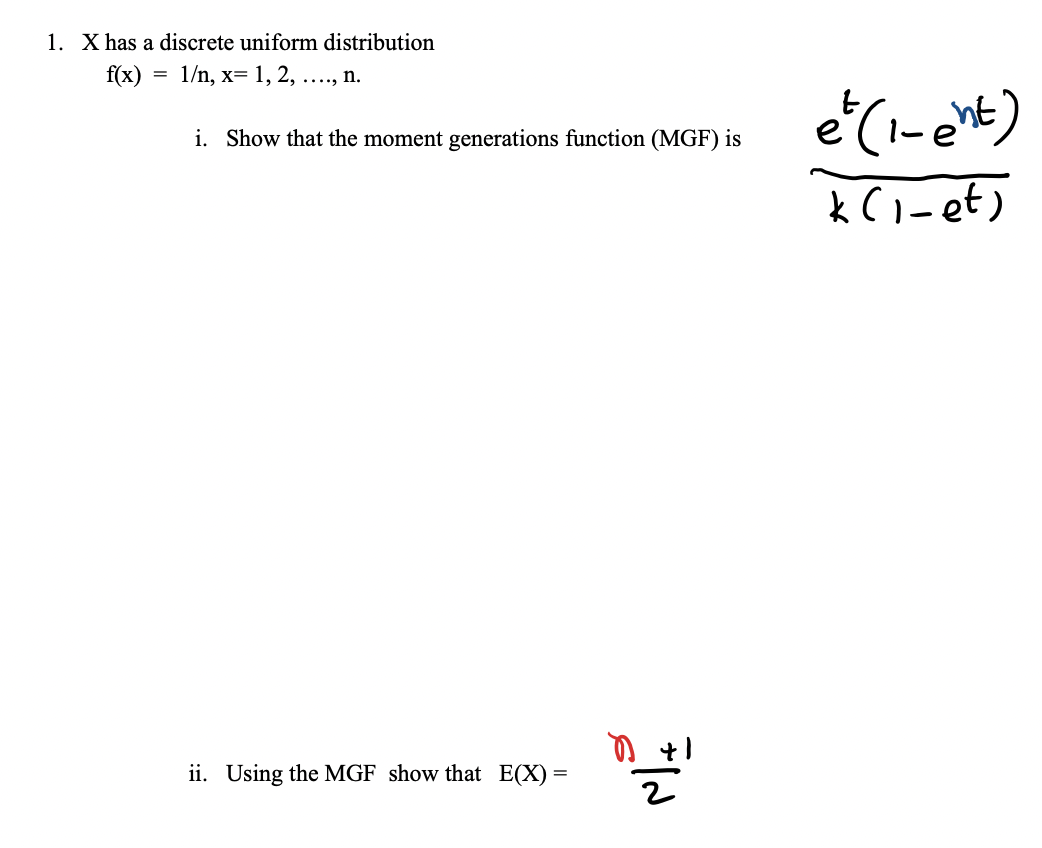 Solved 1. X has a discrete uniform distribution | Chegg.com