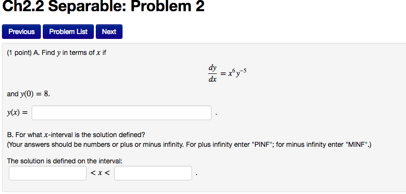 Solved Ch2.2 Separable: Problem 2 Previous Problem List Next | Chegg.com