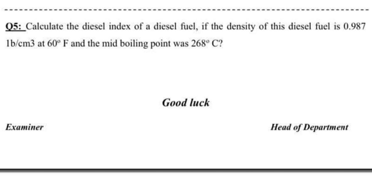 Solved Q5: Calculate the diesel index of a diesel fuel, if | Chegg.com