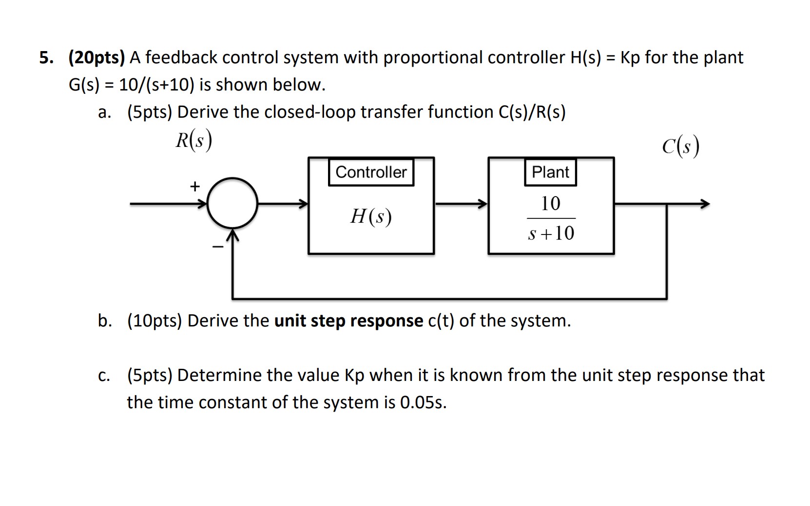 Solved (20pts) ﻿A feedback control system with proportional | Chegg.com