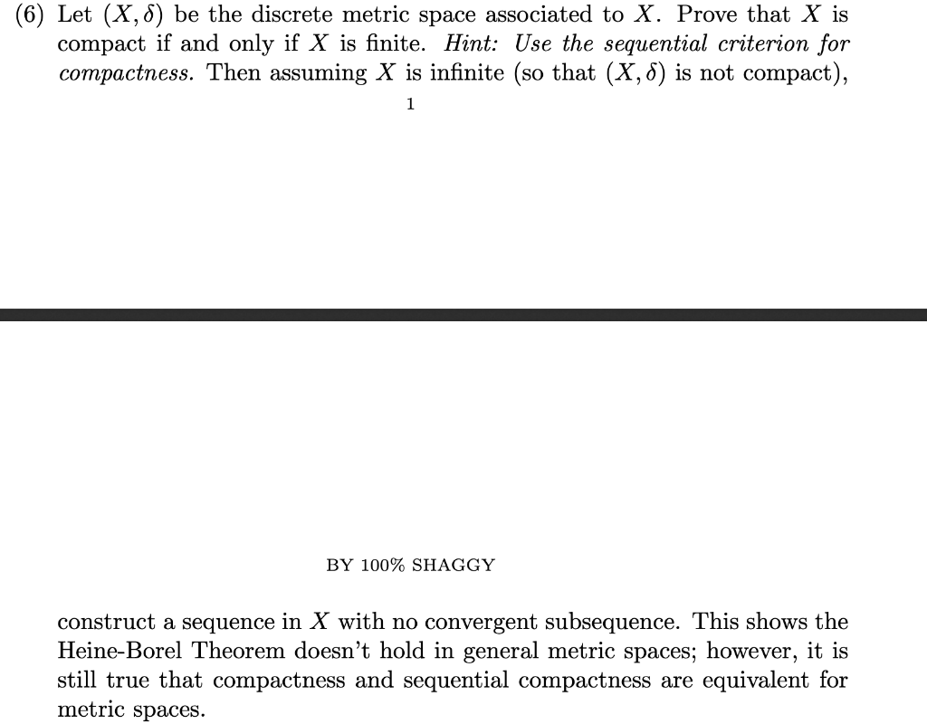 Solved (6) Let (X, 6) be the discrete metric space | Chegg.com