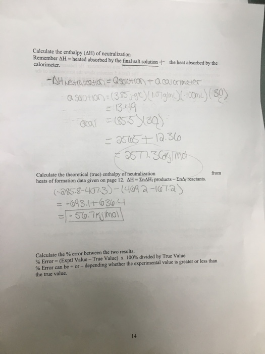 Solved Calculate the enthalpy (AH) of neutralization | Chegg.com