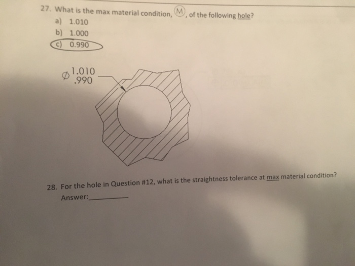 Solved 27. What is the max material condition,, of the | Chegg.com