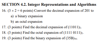 Solved SECTION 4.2. Integer Representations and Algorithms | Chegg.com