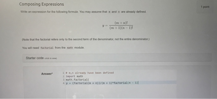 Solved Composing Expressions 1 point Write an expression for | Chegg.com