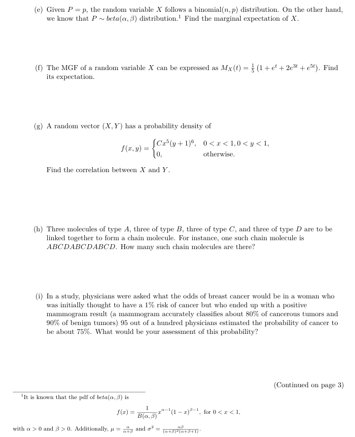 (e) ﻿Given P=p, ﻿the random variable x ﻿follows a | Chegg.com