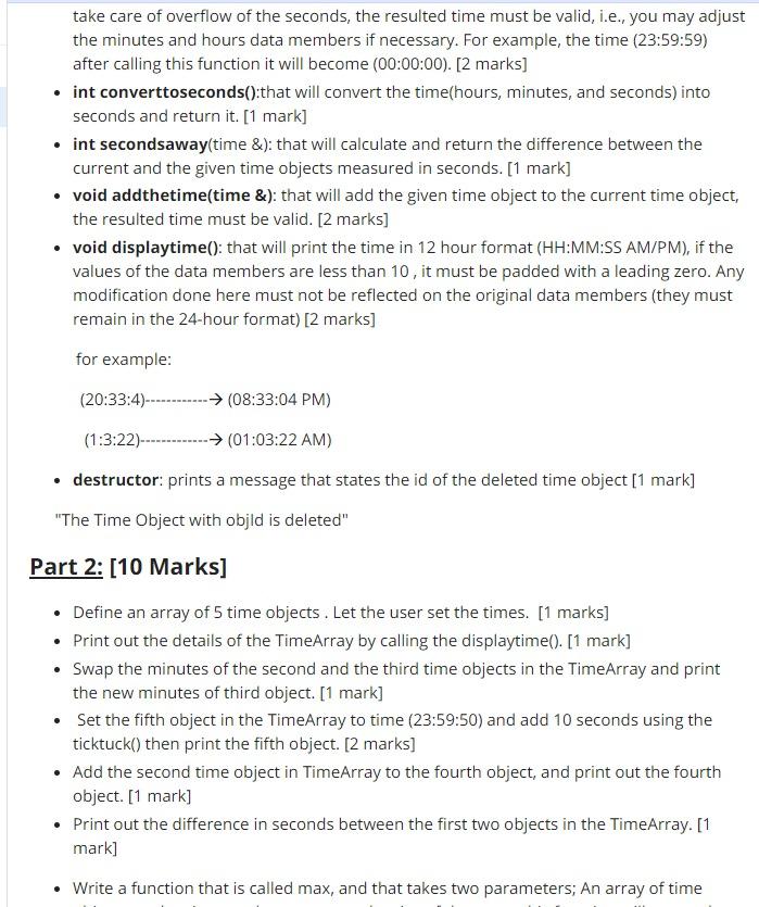 Solved MyTime Class Part1: [20 Marks] Define and implement a | Chegg.com
