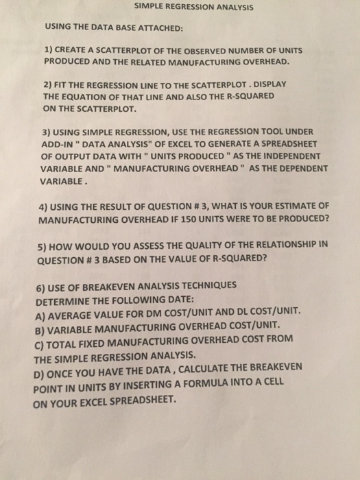 Solved SIMPLE REGRESSION ANALYSIS USING THE DATA BASE | Chegg.com