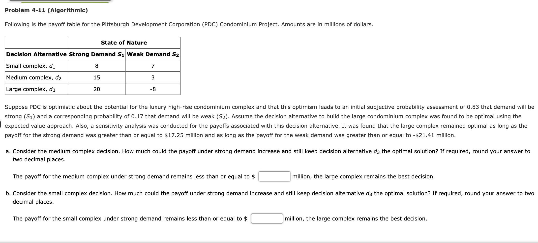 Solved Problem 4-11 (Algorithmic)Following is the payoff | Chegg.com