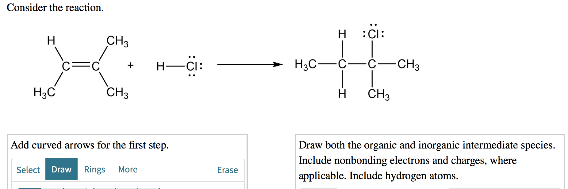 Solved Consider the reaction. H : :CI: H Н. CH3 FC + H–01: | Chegg.com