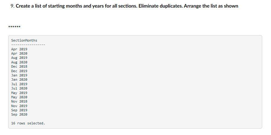 Solved Create a list of starting months and years for all | Chegg.com