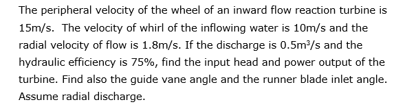 Solved The peripheral velocity of the wheel of an inward | Chegg.com