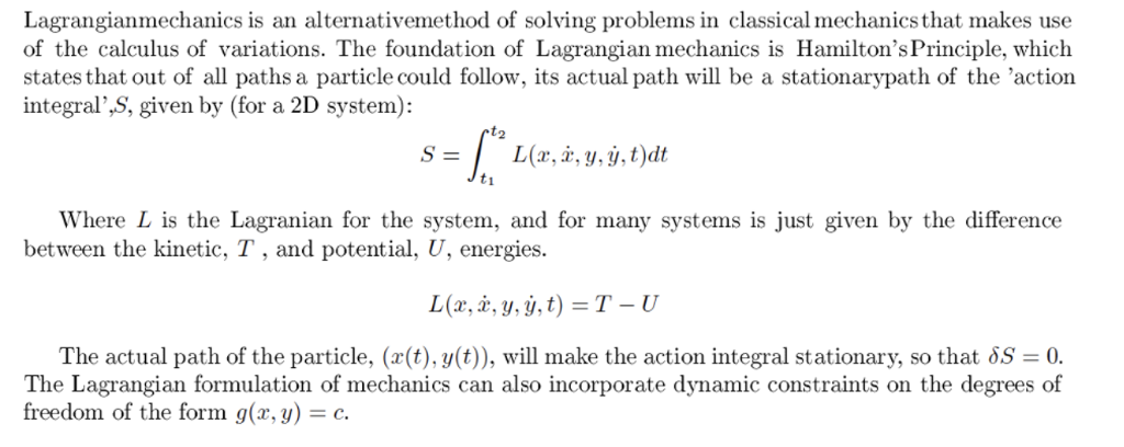Solved Lagrangian mechanics is an alternative method of | Chegg.com