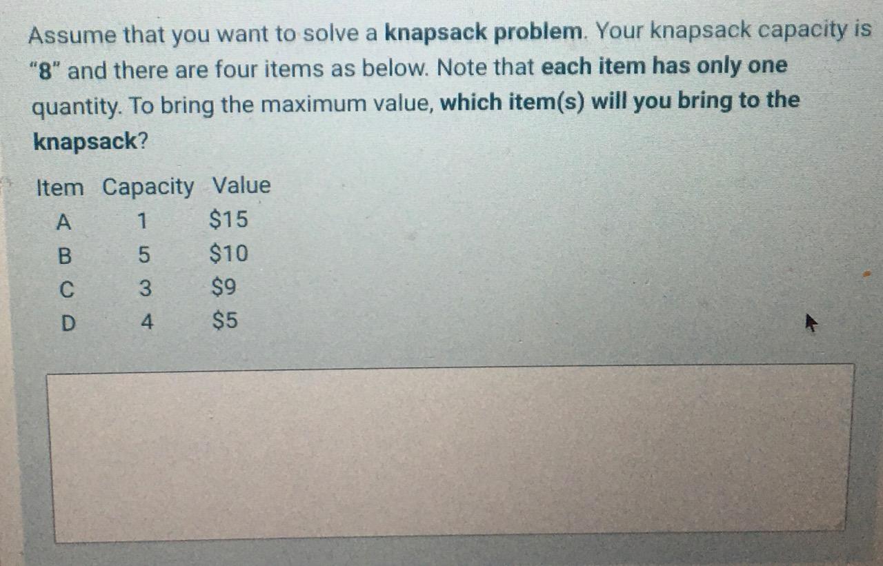 Solved Assume that you want to solve a knapsack problem. | Chegg.com