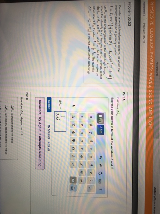 Solved Consider a two-slit interference pattern, for which | Chegg.com