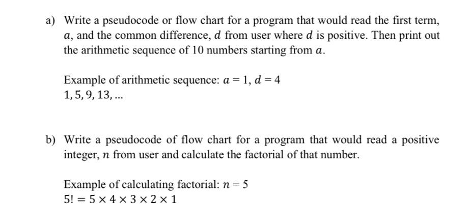 Solved a) Write a pseudocode or flow chart for a program | Chegg.com