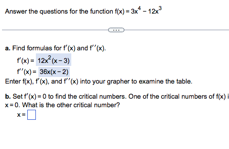 Solved Answer the questions for the function f(x)=3x4−12x3 | Chegg.com