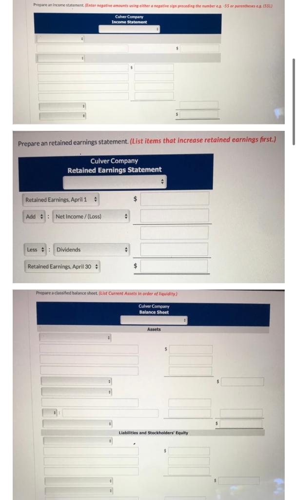 Prepare an retained earnings statement. (List items | Chegg.com