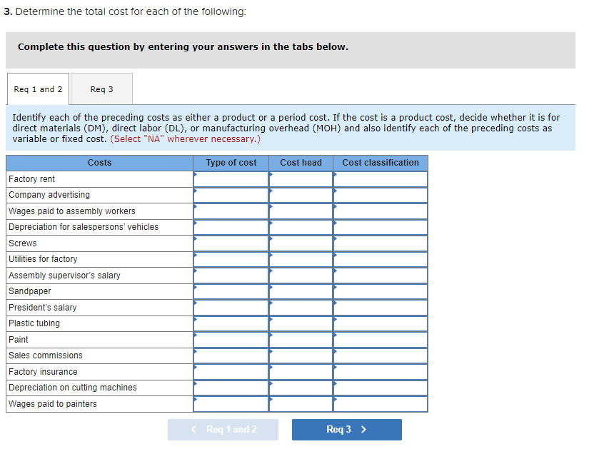 Solved 3 PA1-4 (Algo) Classifying Costs; Calculating Total | Chegg.com