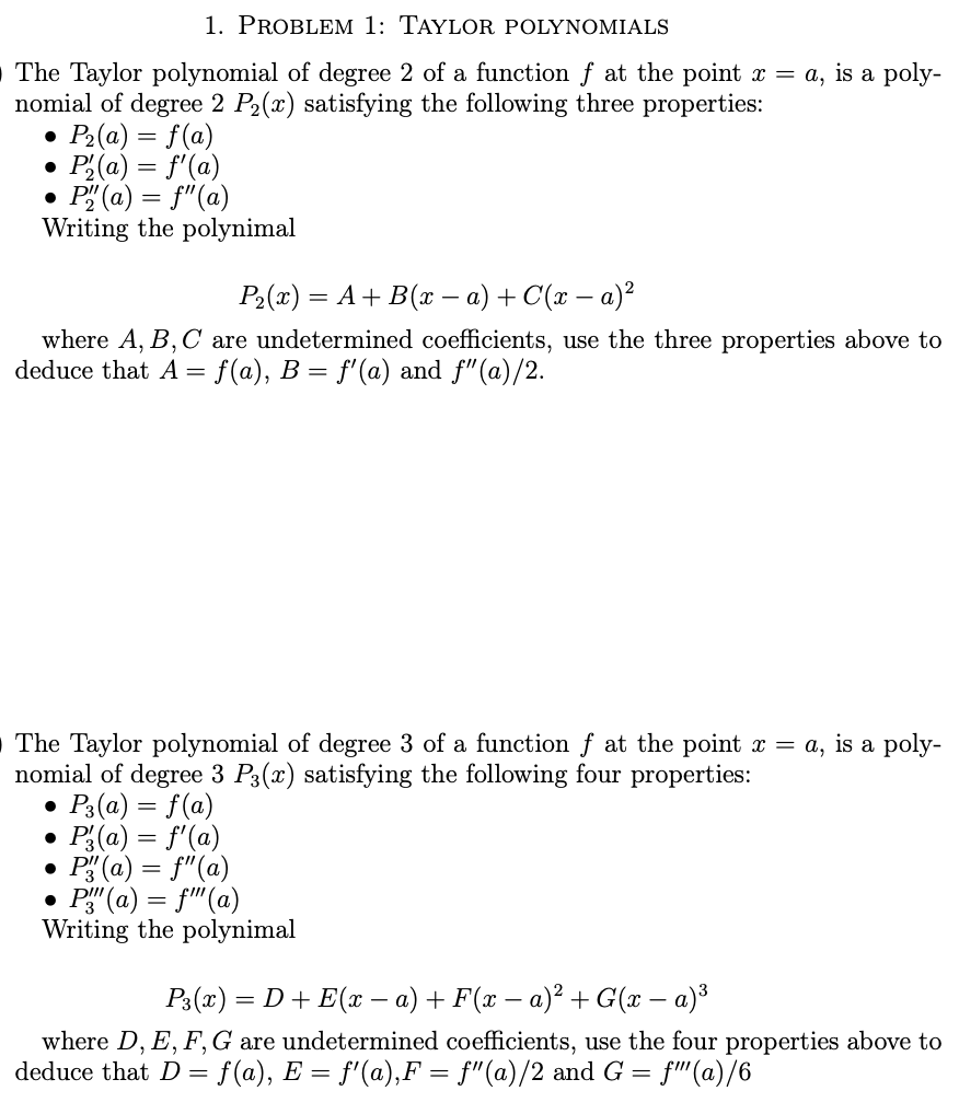 Solved 1. PROBLEM 1: TAYLOR POLYNOMIALS The Taylor | Chegg.com