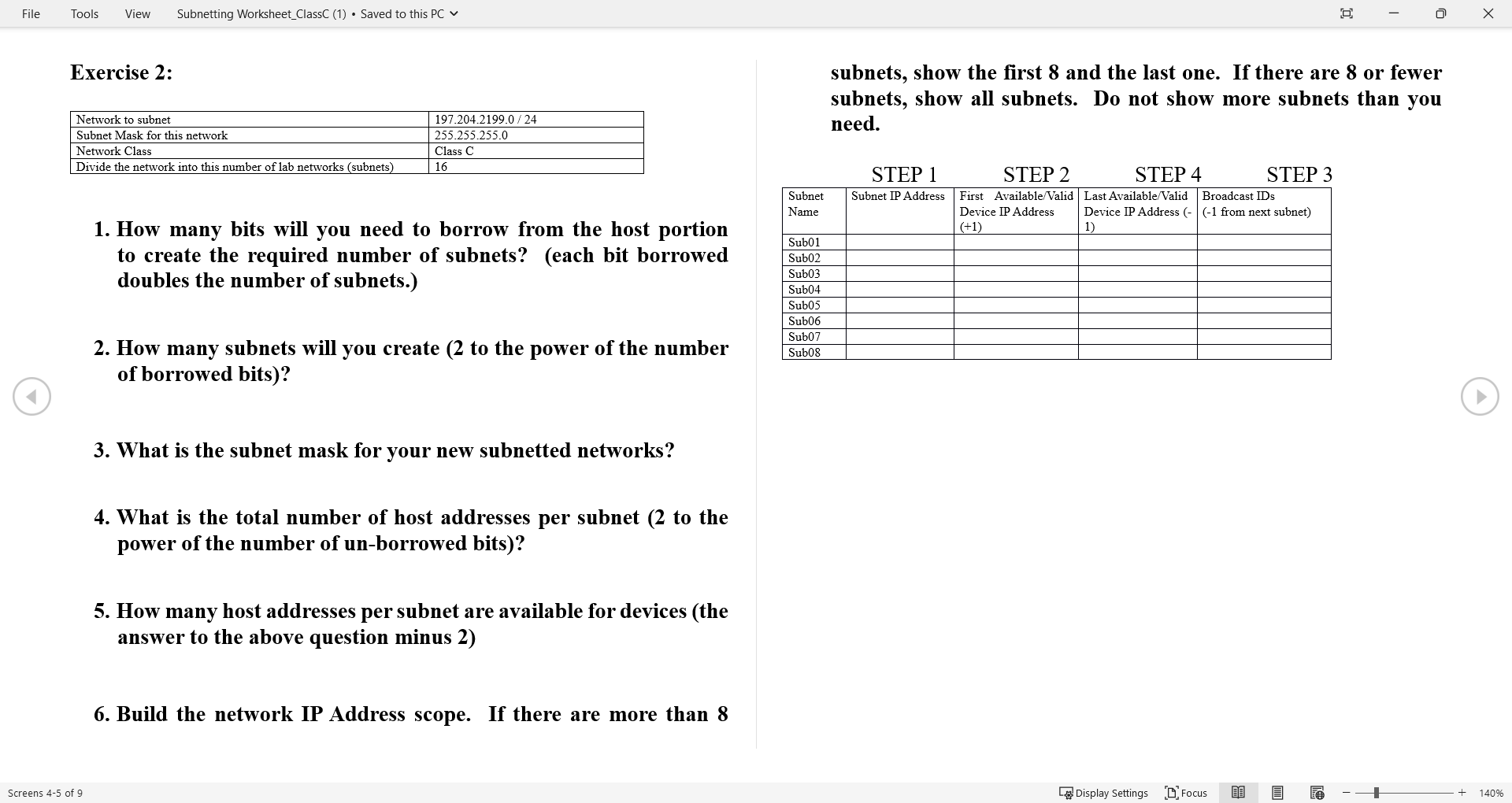 Solved Exercise 2: subnets, show the first 8 and the last | Chegg.com