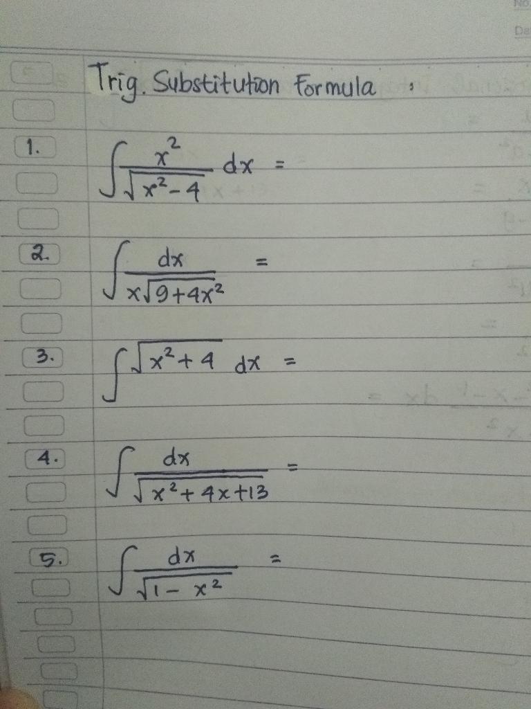 Solved Del Trig. Substitution Formula 1. 2 dx = 2-4 २. dx | Chegg.com