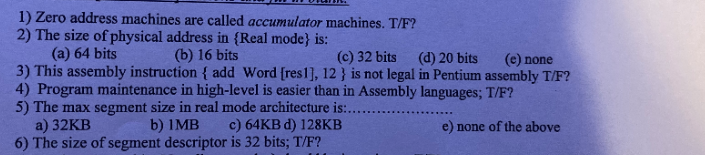 Solved 1) Zero address machines are called accumulator | Chegg.com