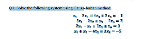 Solved Q1. Solve the following system using Gauss-Jordan | Chegg.com