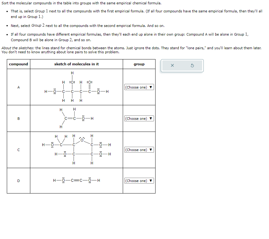 Sort the molecular compounds in the table into groups | Chegg.com