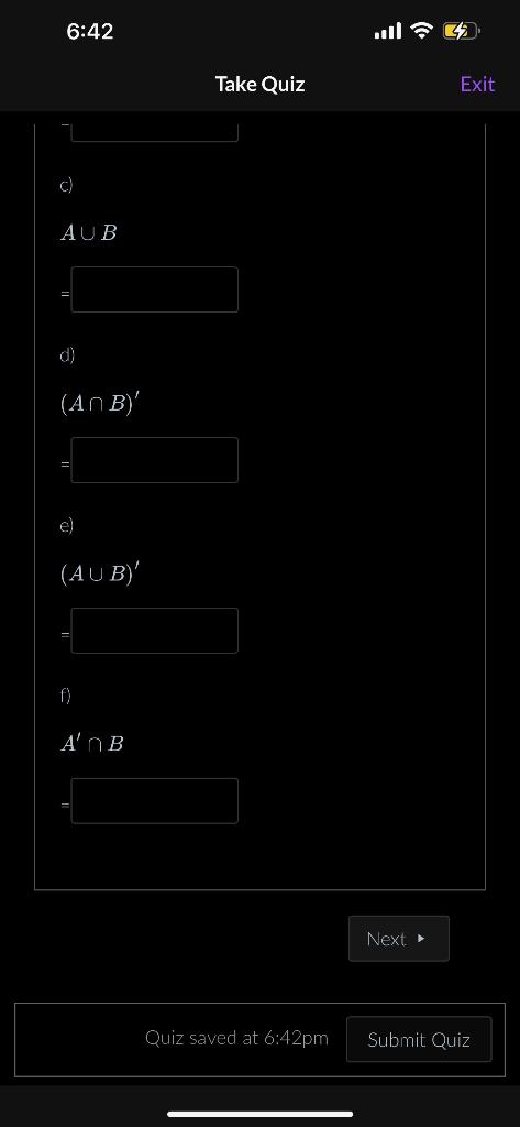 Solved Let. U={1,2,3,4,5,6,7,8,9},A={1,4,5,6},B={2,4,8} | Chegg.com