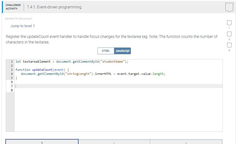 Solved Register the updateCount event handler to handle | Chegg.com