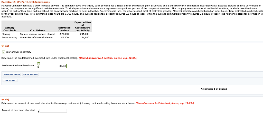 Solved Exercise 18-17 (Part Level Submission) Manzeck | Chegg.com