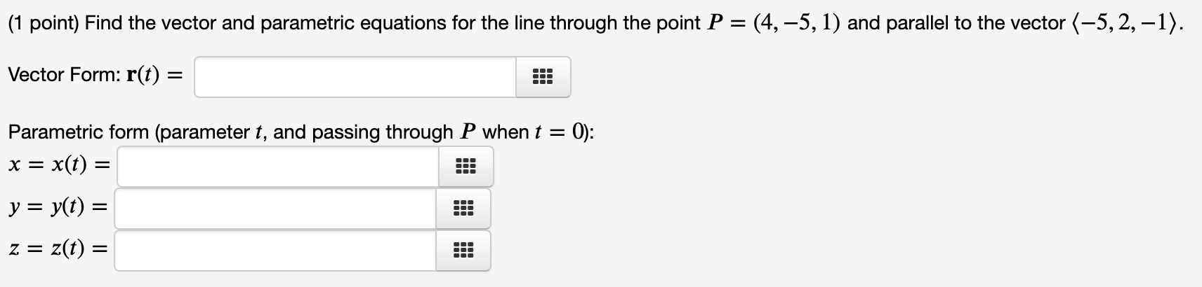 Solved (1 point) Find the vector and parametric equations | Chegg.com