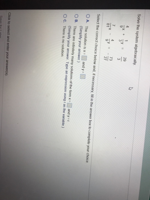Solved Solve the system algebraically 2 29 27 Select the | Chegg.com