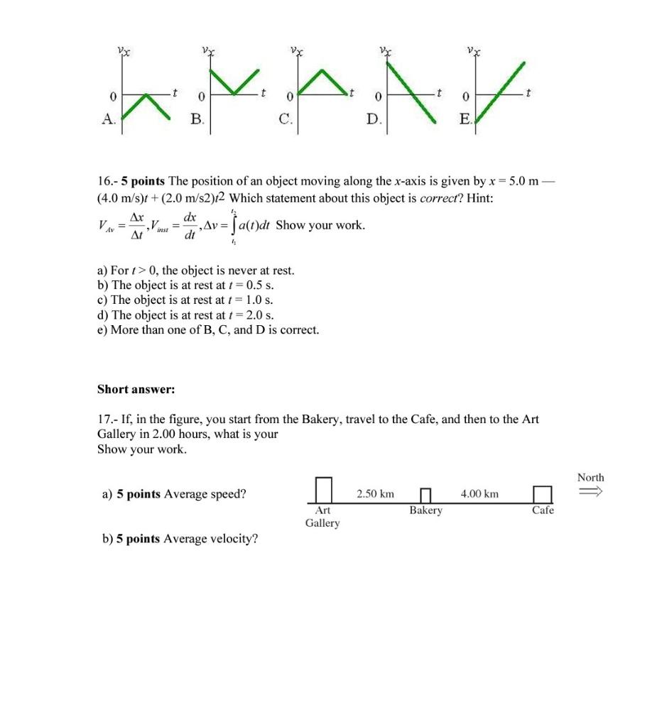 Solved 16.- 5 points The position of an object moving along | Chegg.com