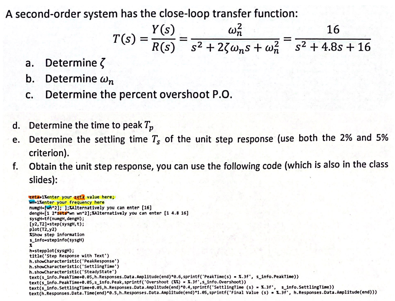 A second-order system has the close-loop transfer | Chegg.com