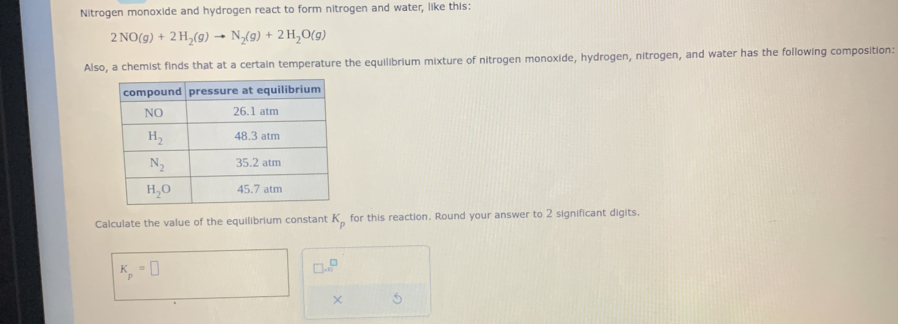 Solved Nitrogen monoxide and hydrogen react to form nitrogen | Chegg.com