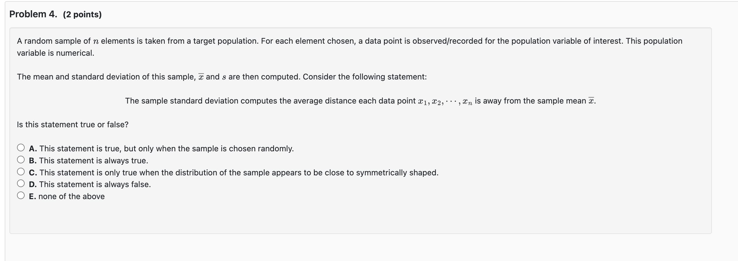 Solved Problem 4. (2 ﻿points)A random sample of \( ﻿n \) | Chegg.com