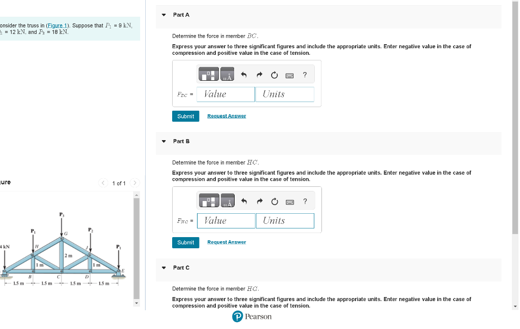 Solved Consider the truss in (Figure 1). Suppose that P1 = 9 | Chegg.com