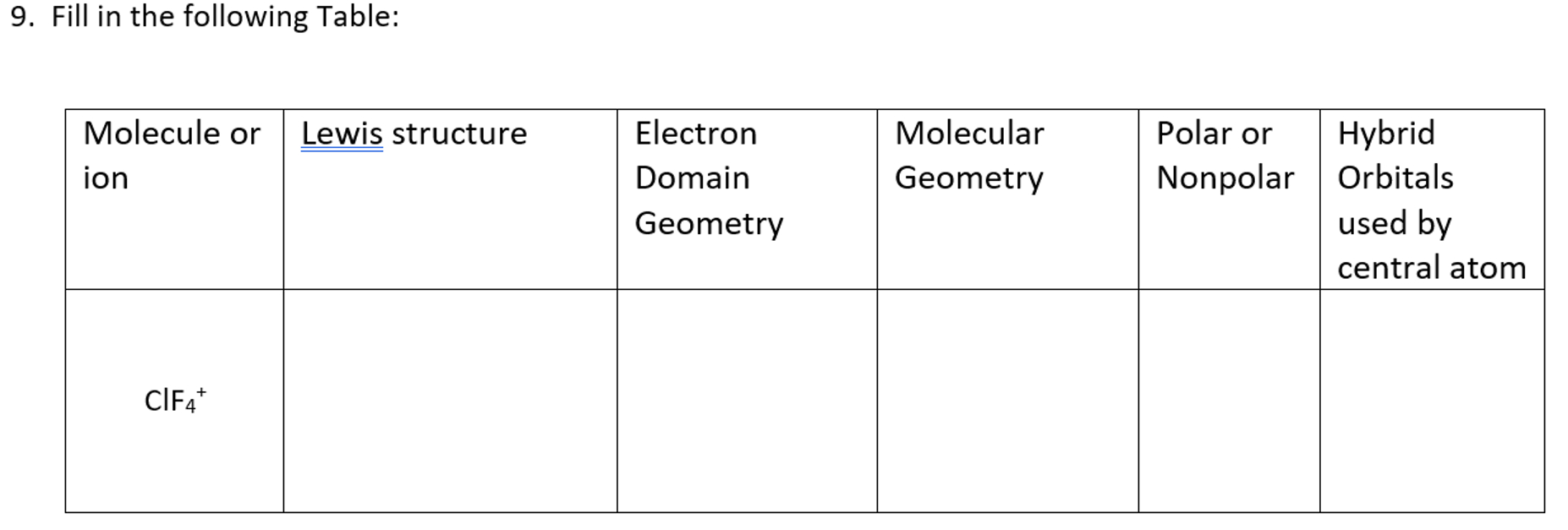 Solved please help!! Fill in the following Table: | Chegg.com